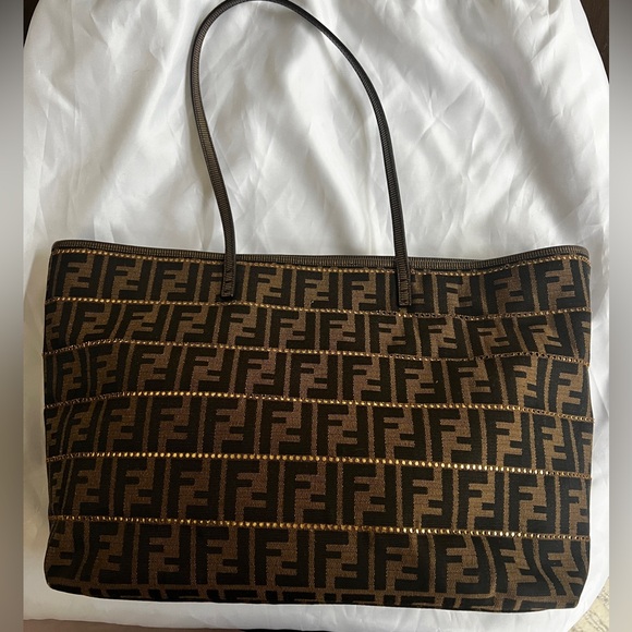 Fendi | Bags | Authentic Fendi Brown And Black Laminated Fabric Tote ...